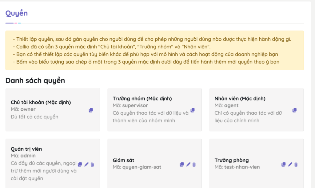 Quyền Và Tài Khoản » Callio - Phần Mềm Quản Lý Kinh Doanh Tập Trung